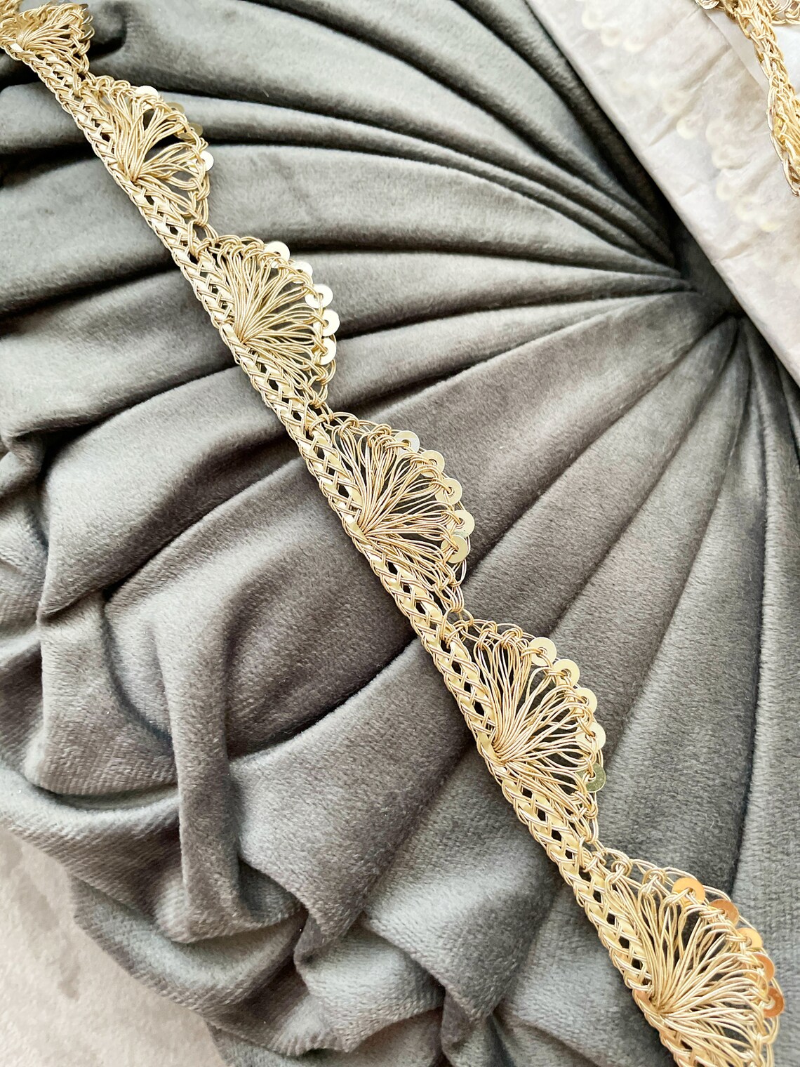 10 Yards Shampion Gold Sequin Embellished Indian Zari Pankhi - Etsy