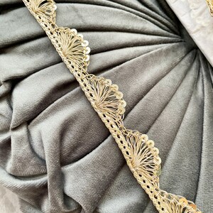 10 Yards Shampion Gold Sequin Embellished Indian Zari Pankhi Scallop Embroidered Craft Sari ...