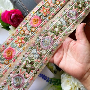 1 Yard Multicolour Indian Floral Embroidered Trim Cushion Covers ...