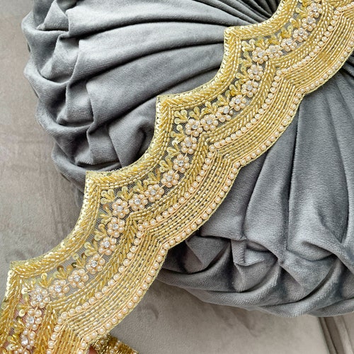 10 Yards Shampion Gold Sequin Embellished Indian Zari Pankhi - Etsy