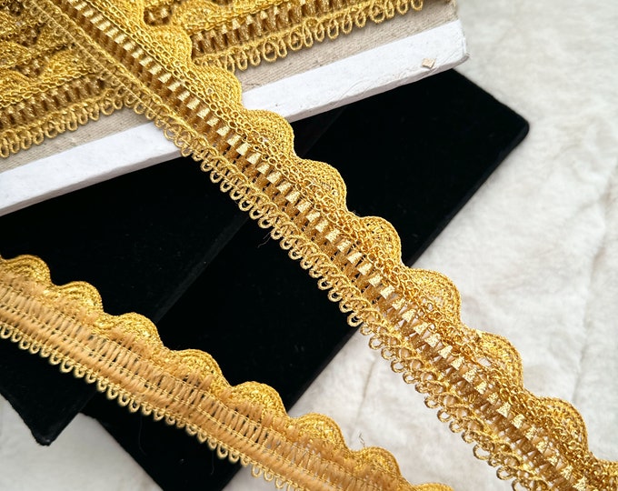 4.60 Yards Golden Pankhi Scallop Gold Handwork Woven Embroidered Lace ...