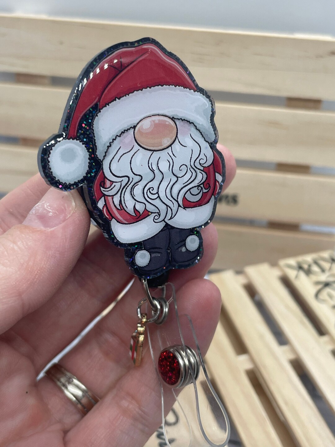 Santa Gnome Badge Reel, Gnome Badge Reel, Badge Reel, Christmas Badge ...