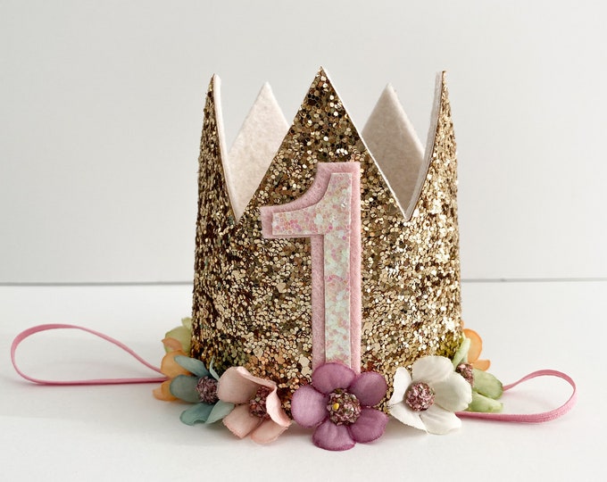Gold Glitter Crown, Birthday Party Crown, Cake Smash, First Birthday ...