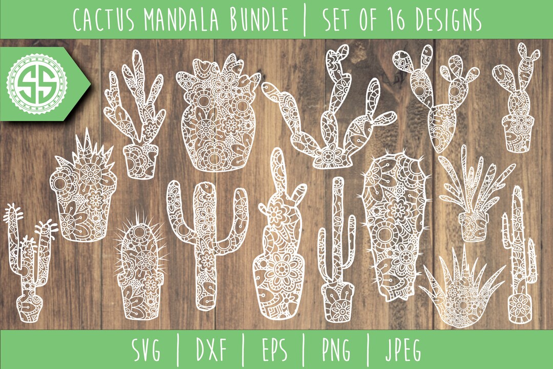 Cactus Mandala Zentangle Bundle - Set of 16 SVG / Cactus Mandala ...