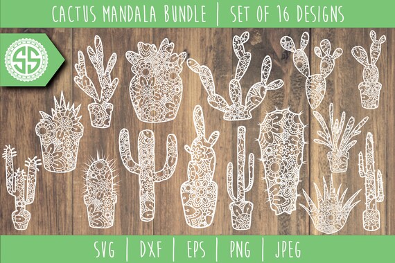 Cactus Mandala Zentangle Bundle Set of 16 SVG / Cactus - Etsy