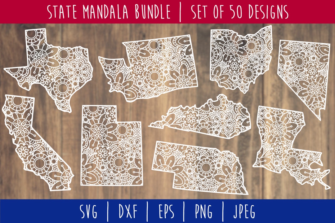 State Mandala Zentangle Bundle - Set of 50 SVG Cut File (digital ...