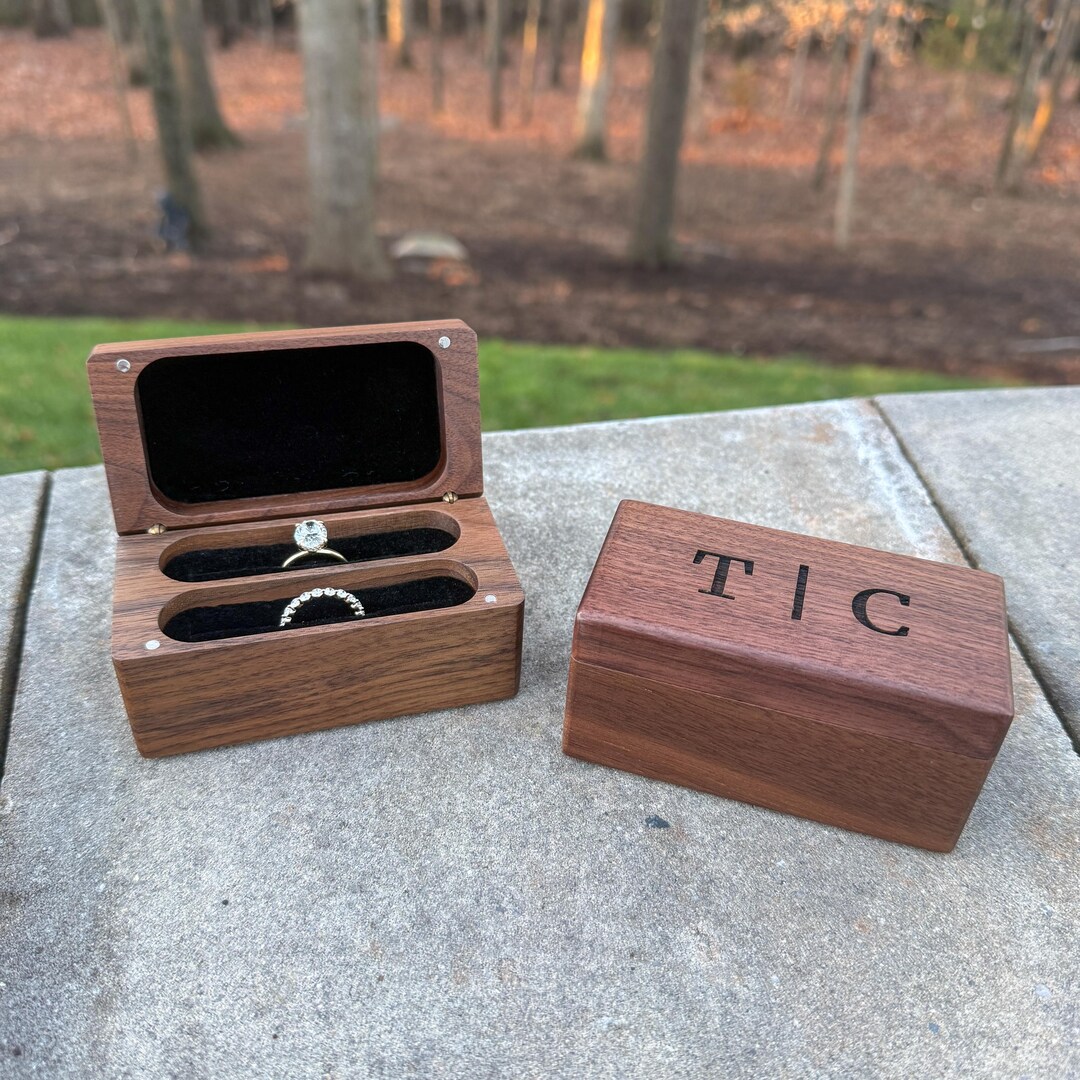 Personalized Walnut Wood Ring Box | Custom Engraved Wedding Keepsake ...
