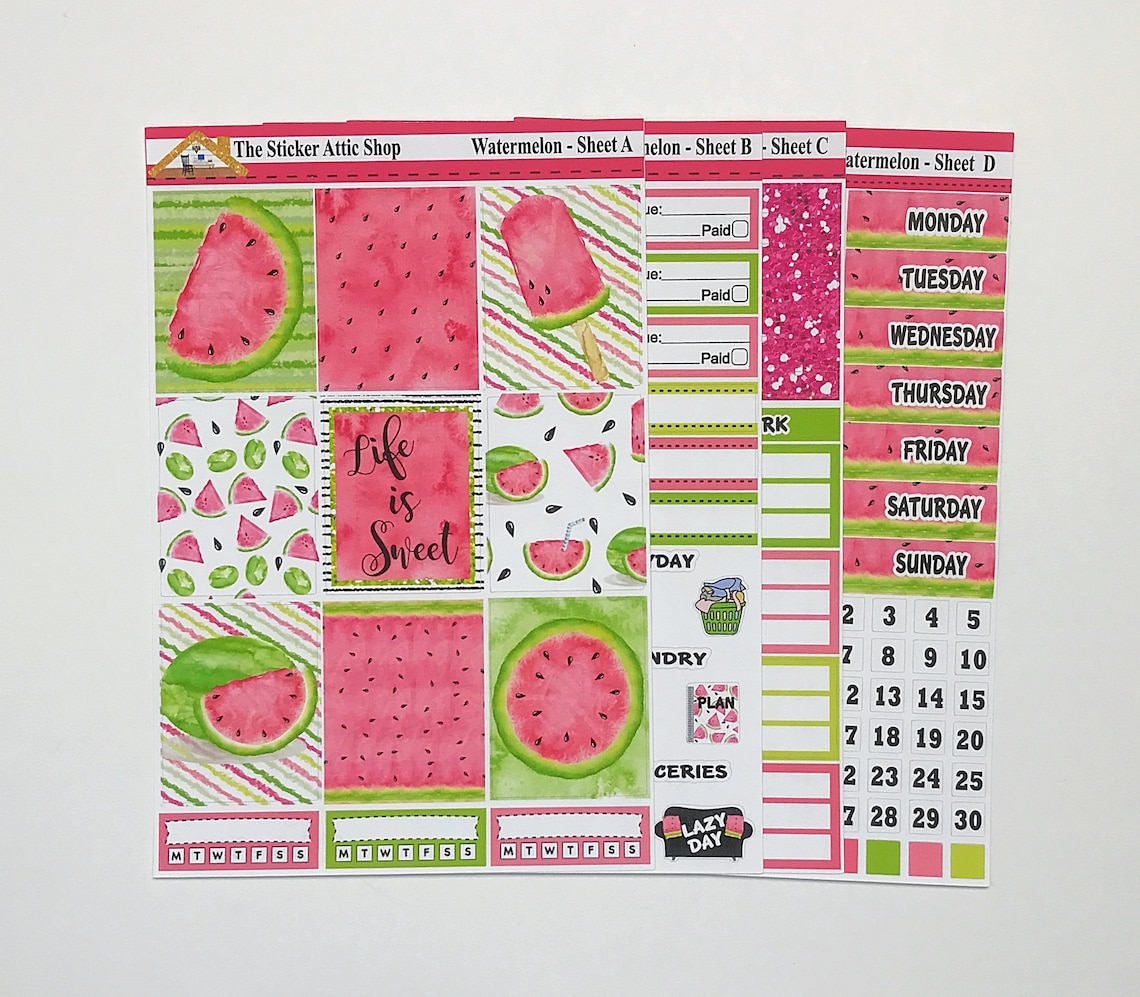 Watermelon Planner Sticker Kit Watercolor Watermelon - Etsy