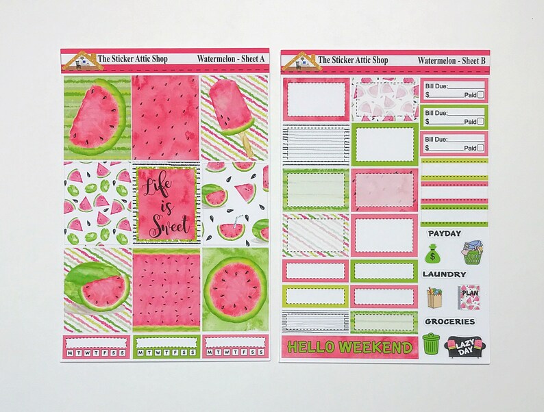 Watermelon Planner Sticker Kit Watercolor Watermelon - Etsy