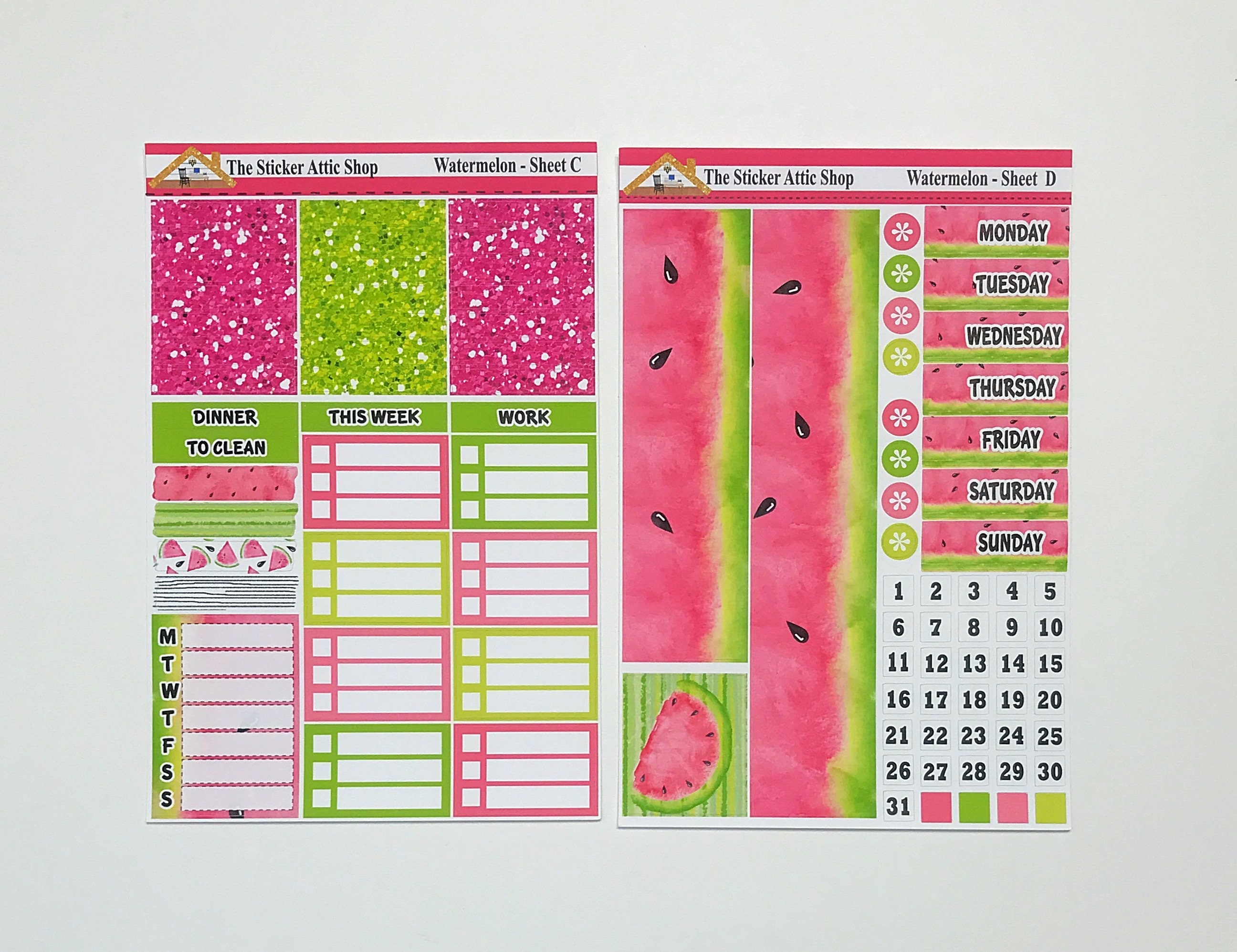 Watermelon Planner Sticker Kit Watercolor Watermelon - Etsy