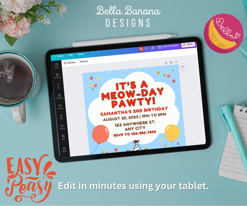 Editable Digital Meowday Pawty Birthday Invitation Free - Etsy