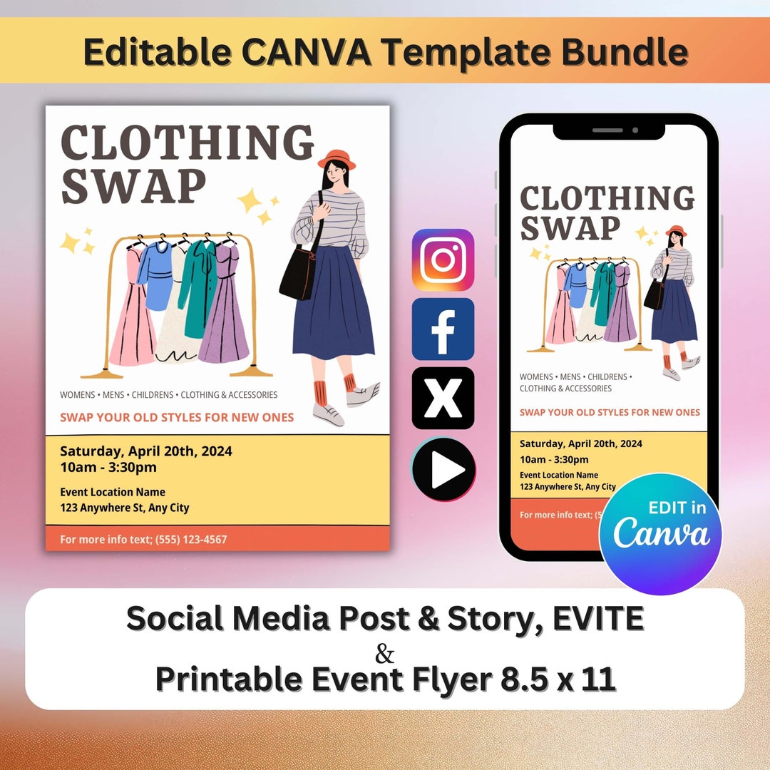 Editable Boho Clothing Swap Invite Template Bundle – Canva Flyer ...