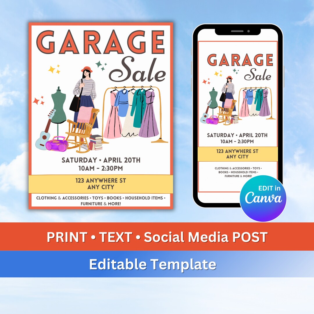 Garage Sale Editable Template Poster, Boost Sales W Stylish Retro Yard ...
