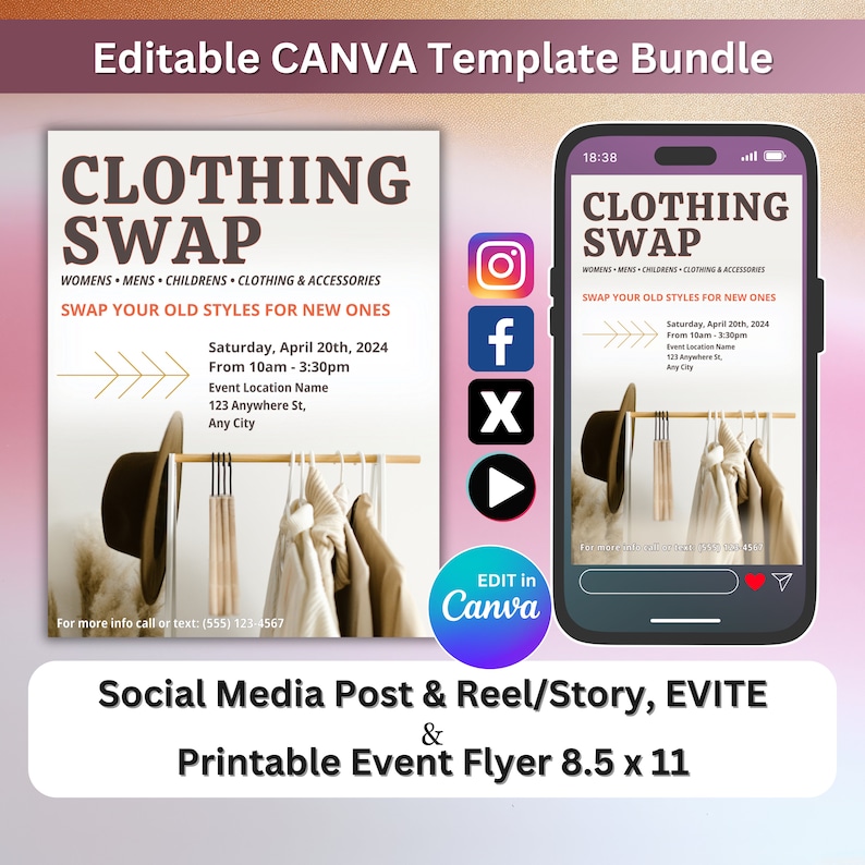 Clothing Swap Flyer Template: Boho Community Event, Social Media ...