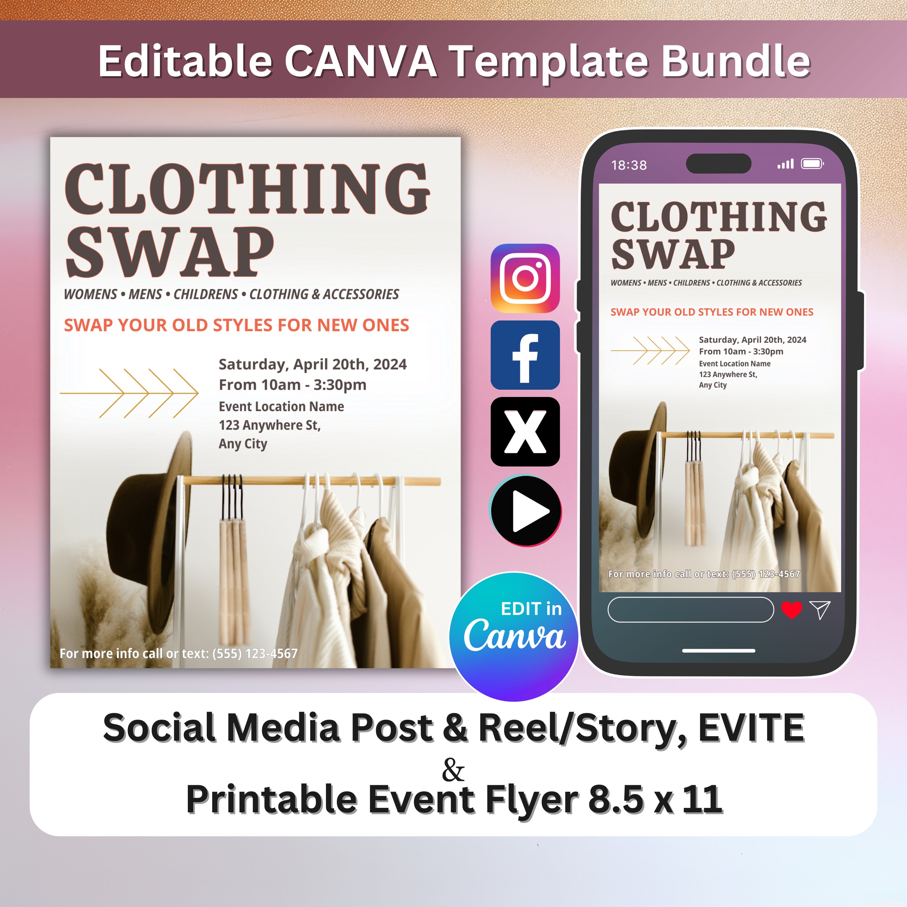 Clothing Swap Flyer Template: Boho Community Event, Social Media ...