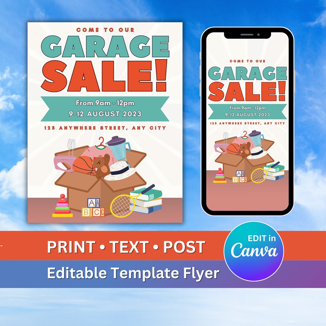Editable Garage Sale Flyer and Social Media Template – Canva Printable ...