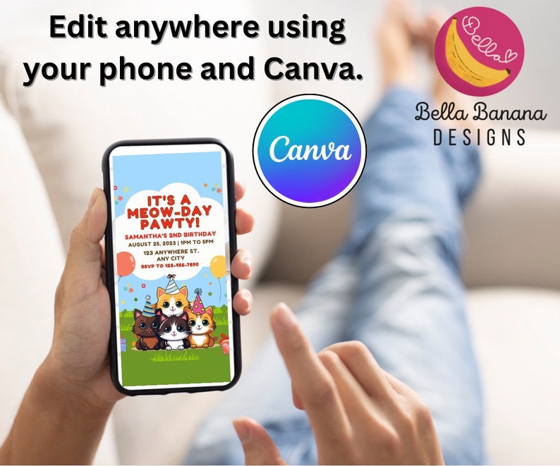 Editable Digital Meowday Pawty Birthday Invitation Free - Etsy