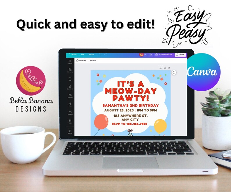 Editable Digital Meowday Pawty Birthday Invitation Free - Etsy