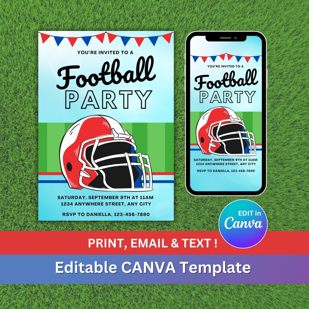 Football Party Invite Template. Print at Home - Email or Text ...