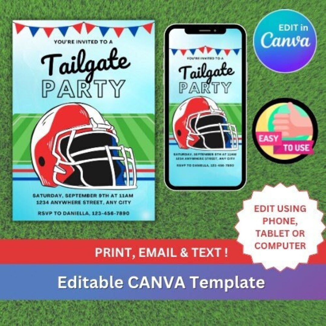Fun Editable Football Tailgate Party Invitation. Print at Home - Etsy