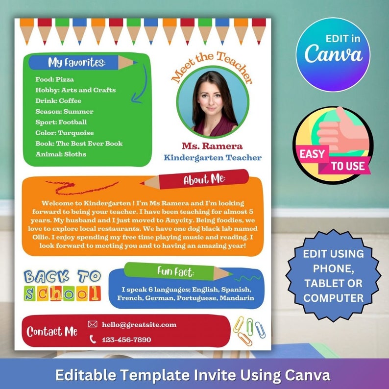Personalized Meet the Teacher Template Easily Editable on Canva for ...