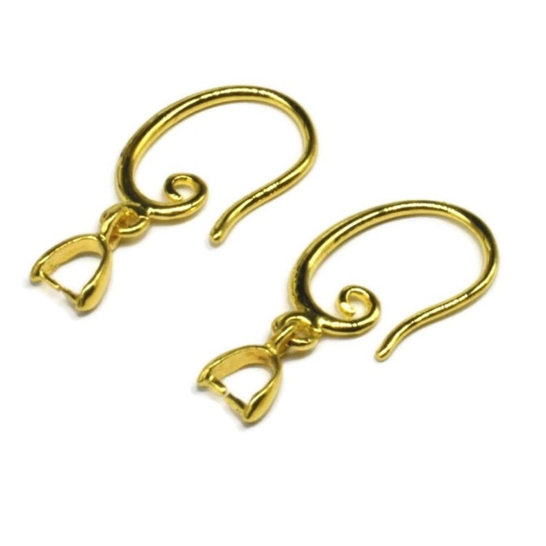 2/ 10/ 50pcs 18K Gold Plated Pinch Bail Earring Hooks/ Spiral Gold Ear ...