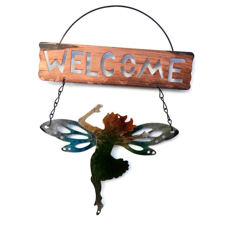 10 Fairy Welcome Sign Metal Fairy Garden Decor Hanging | Etsy