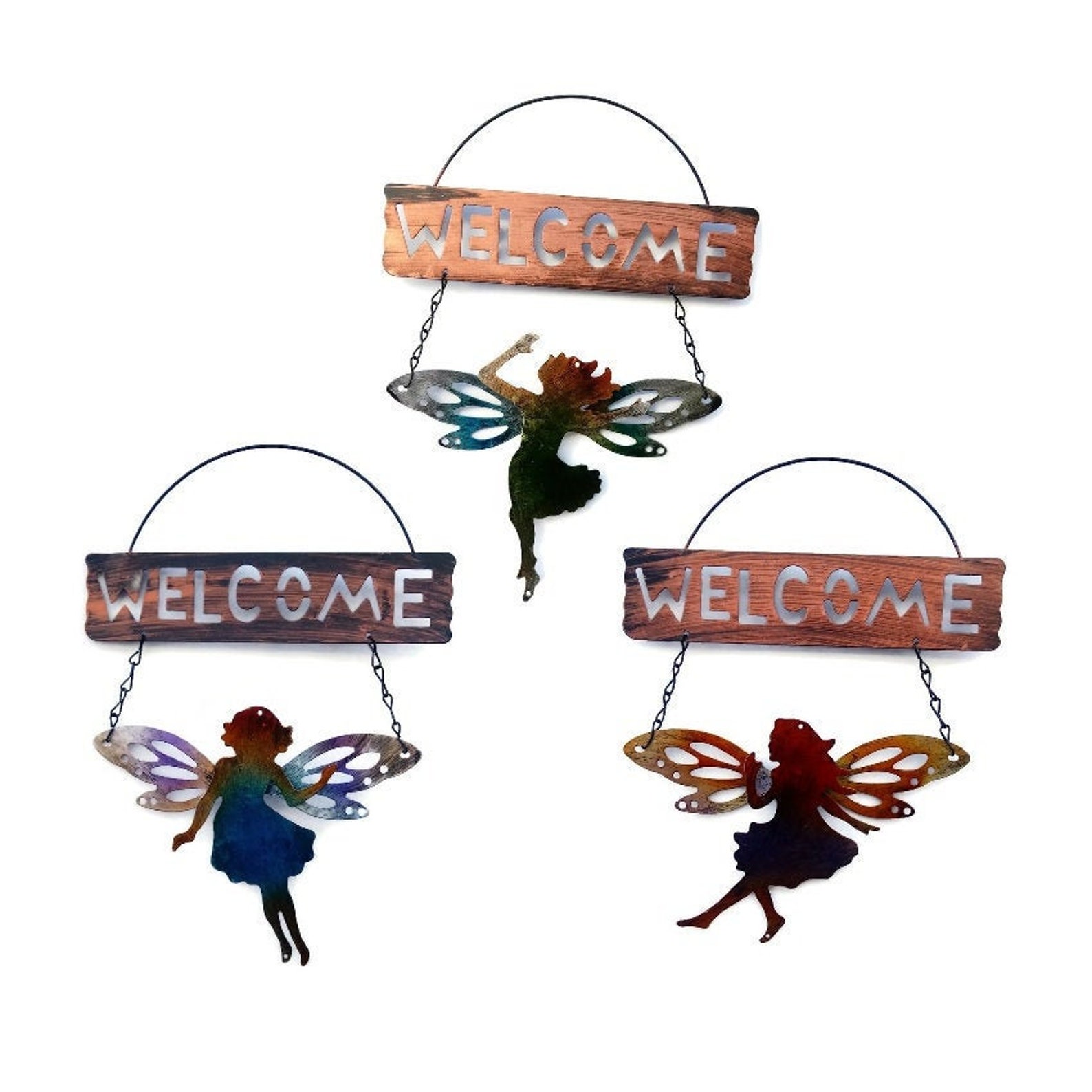 10 Fairy Welcome Sign Metal Fairy Garden Decor Hanging | Etsy