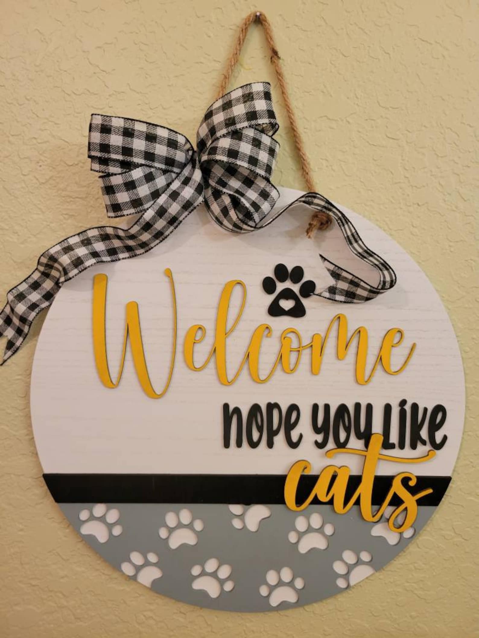 18 Inch Wooden Round Cat Welcome Sign | Door Hanger | Hope You Like ...