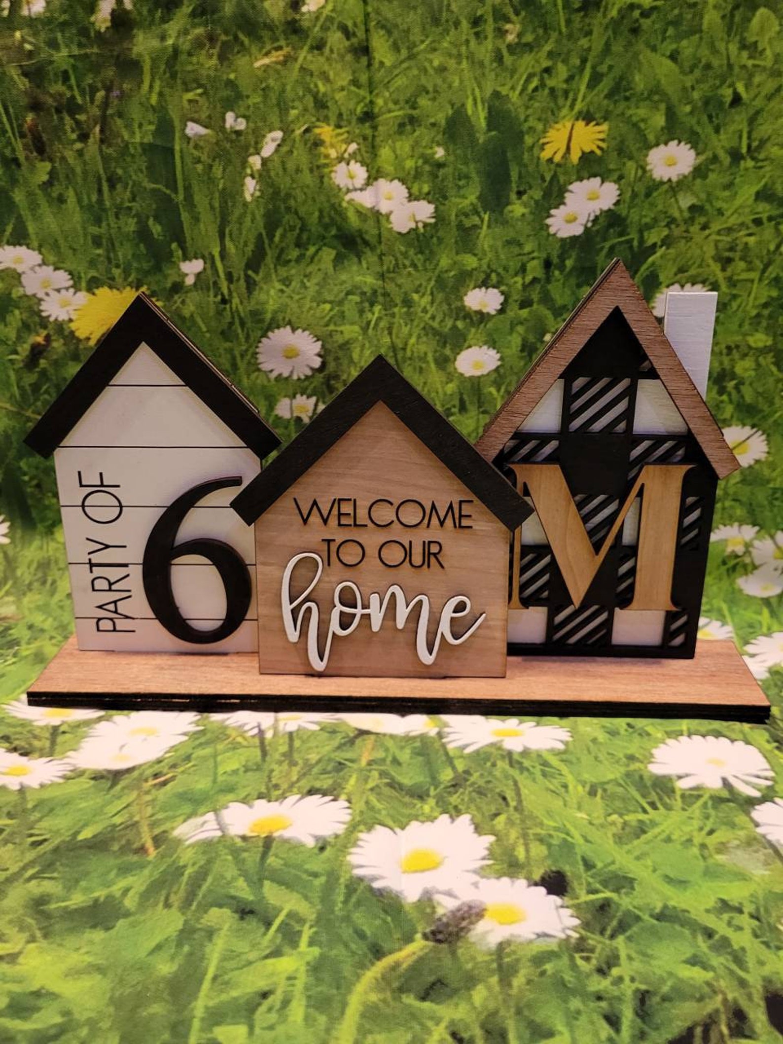 Custom Wooden Standing Houses | 3 House Set With Base | 6 House Options ...