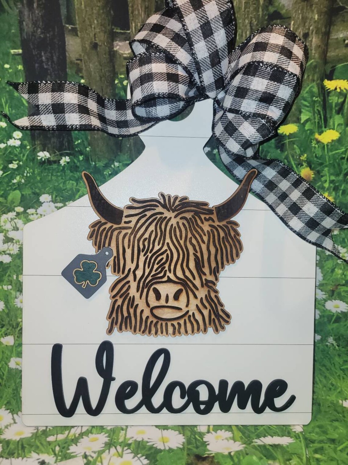 Farmhouse Highland Cow Interchangeable Ear Tag Home Decor | Etsy