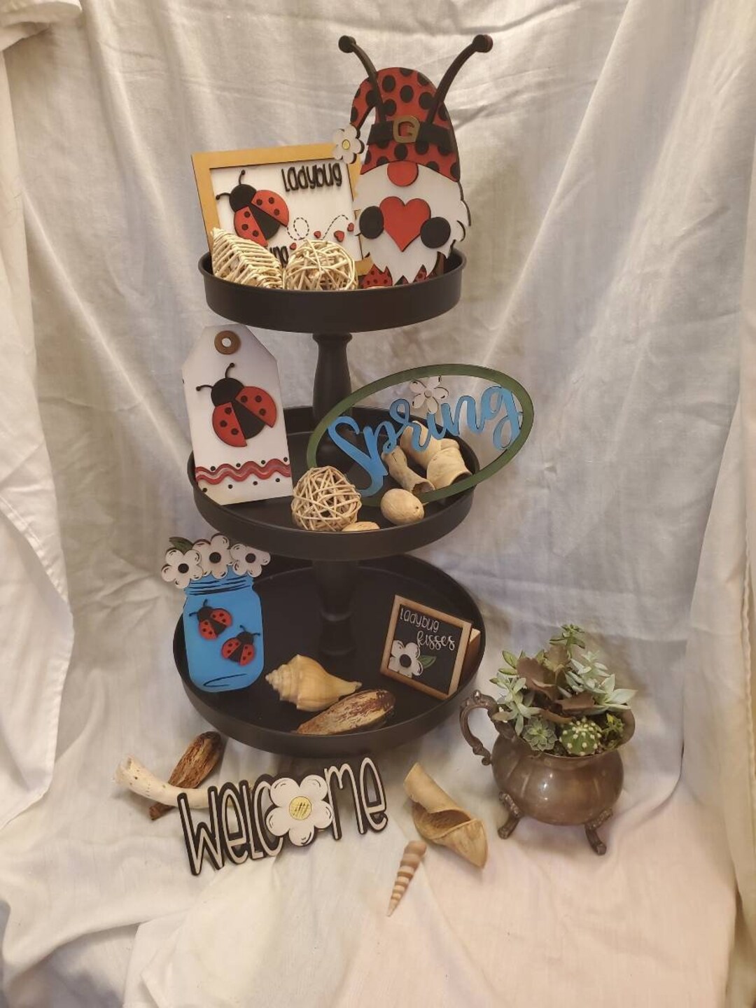 Ladybug Tiered Tray | Spring Tiered Tray Signs| 3D Wood Signs| Home ...