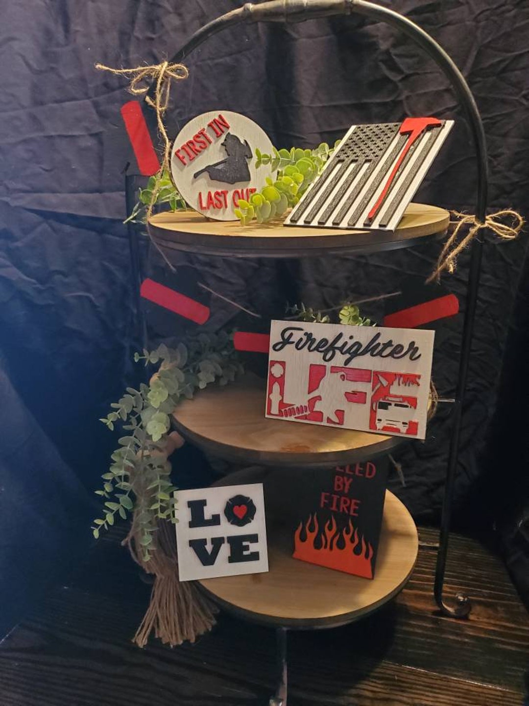 Firefighter Tiered Tray | Fire Rescue Tiered Tray Signs| 3D Wood Signs ...