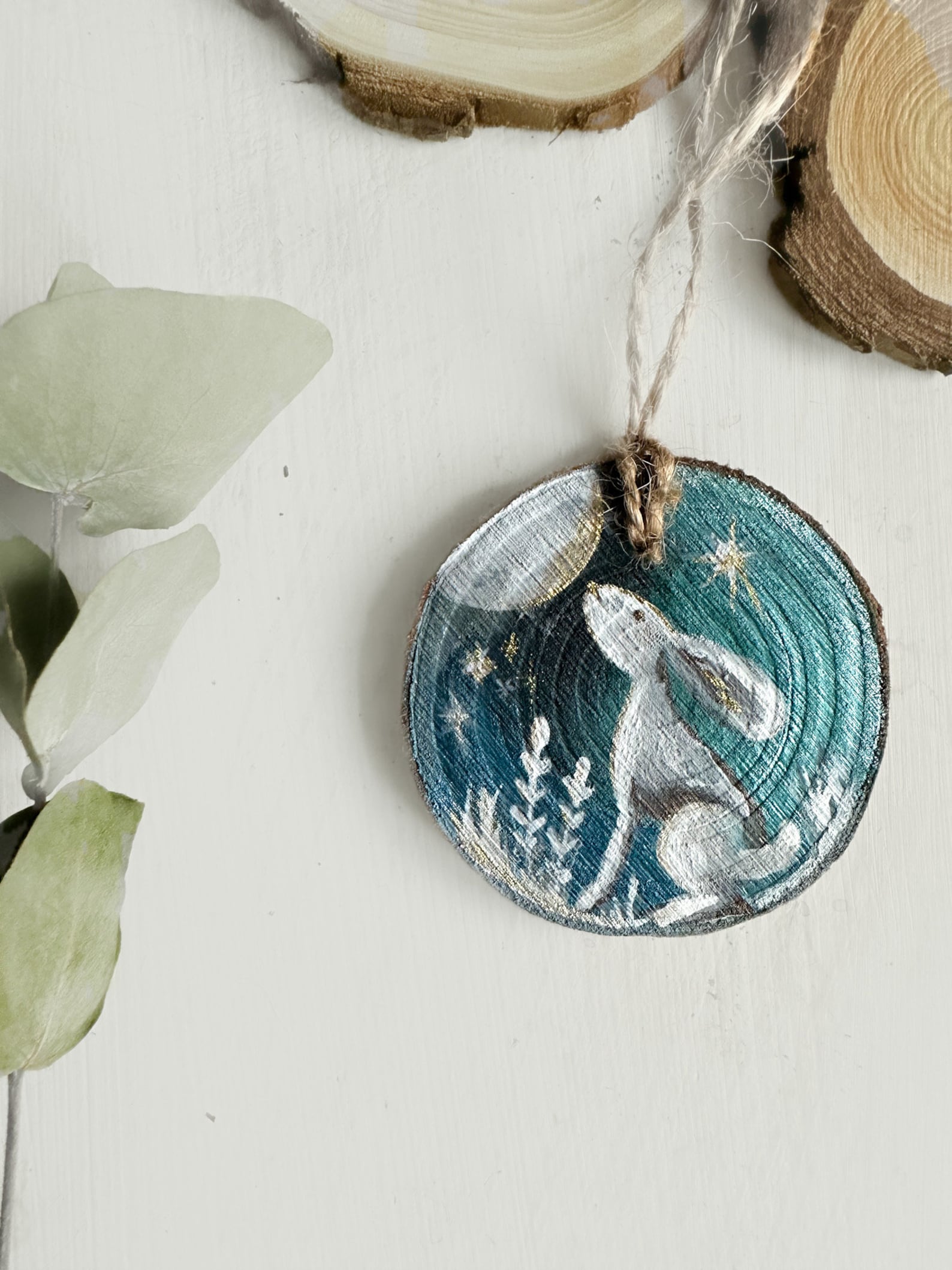 Hare Wood Slice | Hare Ornament | Moon Gazing Hare | Autumn Decoration ...