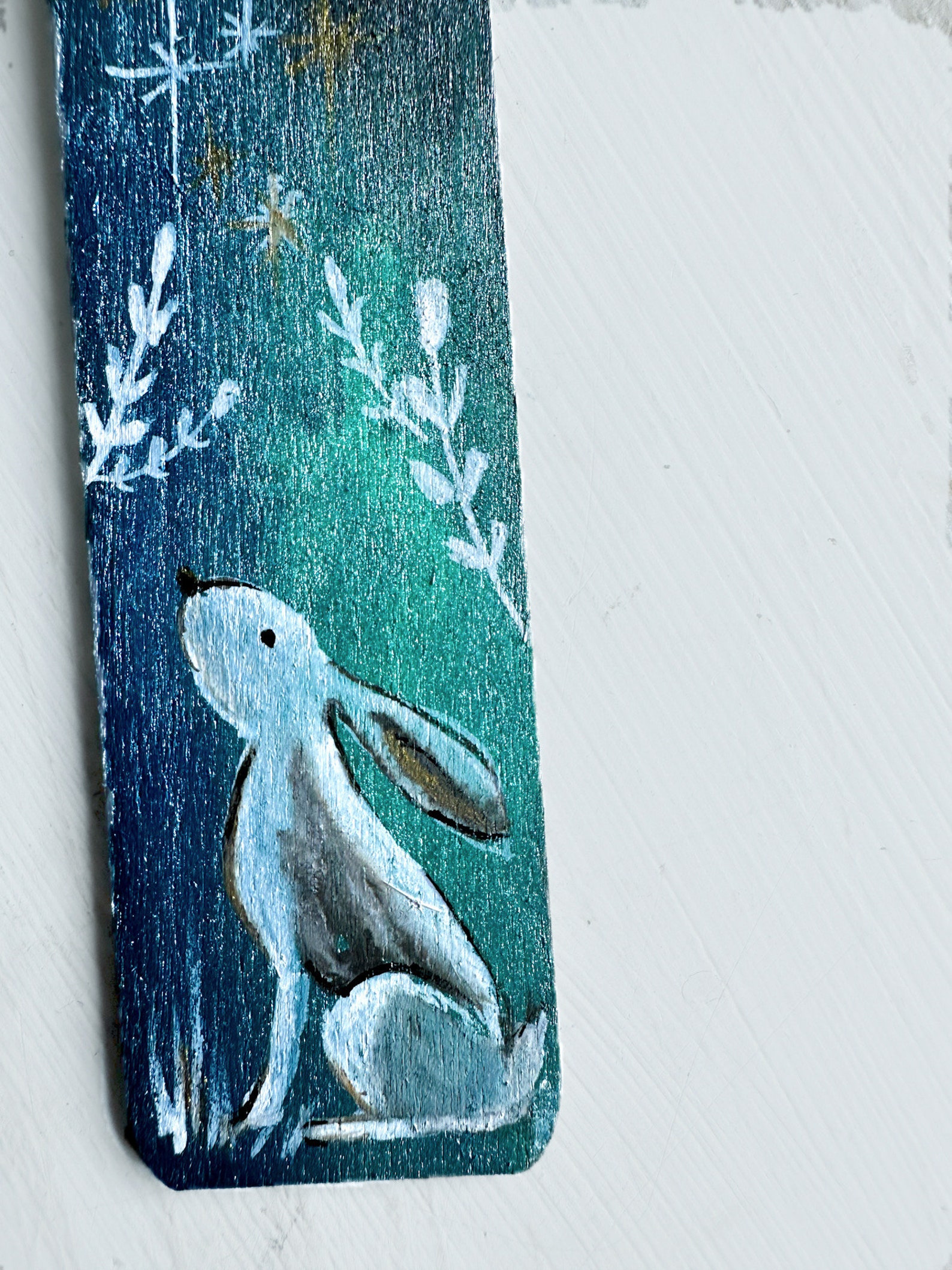 Hare Wooden Bookmark | Moon Gazing Hare | | Painted Bookmark | Woodland ...