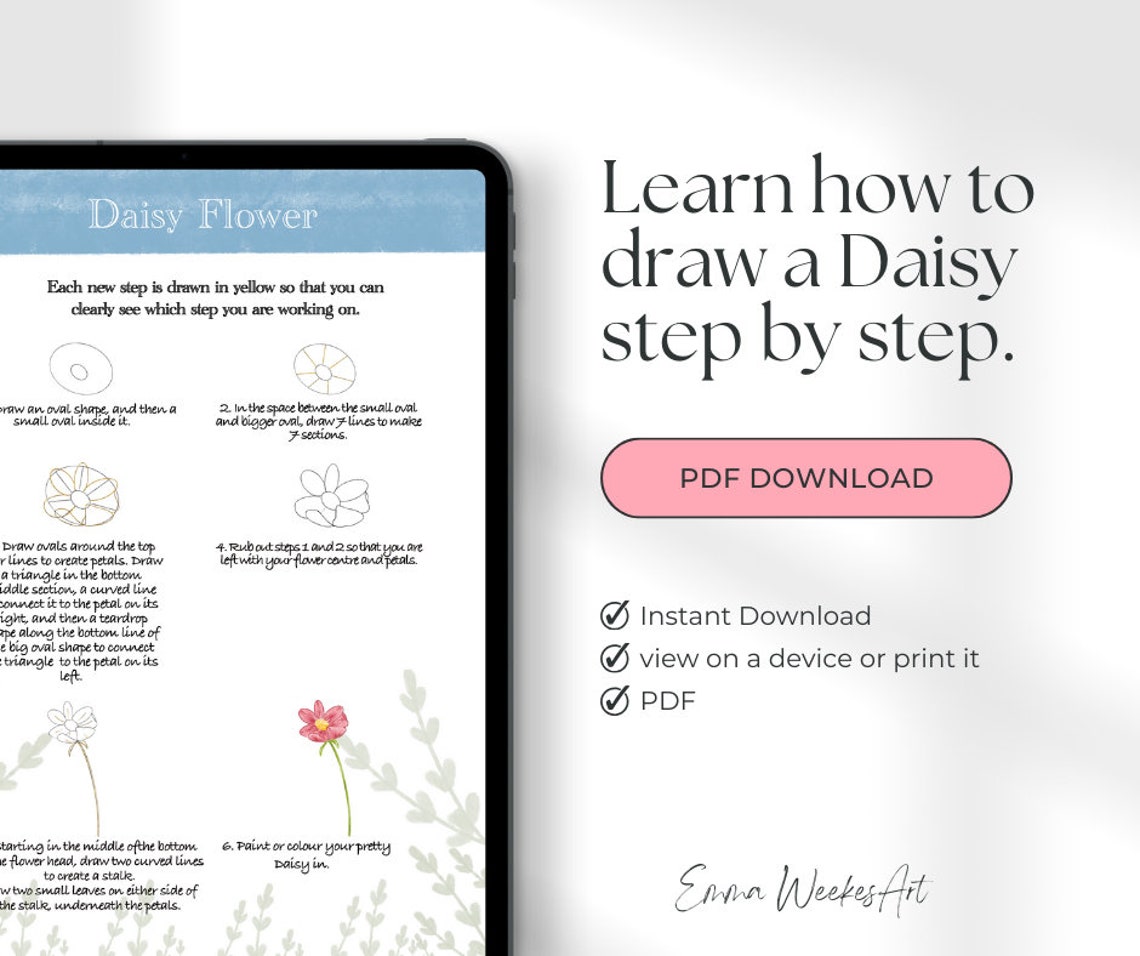Flower Drawing Guide How to Draw a Flower Digital Step-by-step Drawing ...