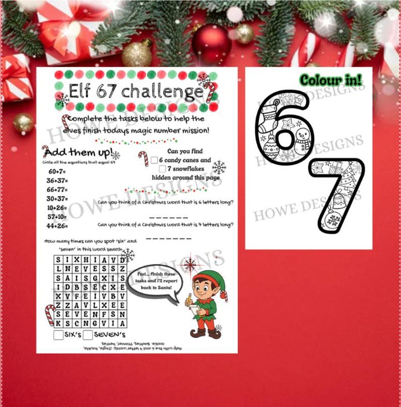 Elf 67 Challenge Printable | Elf Activity Sheet | Christmas Maths ...