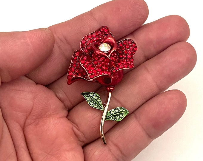 Adorable Red Rose Rhinestone Brooch Pin BX 65 - Etsy