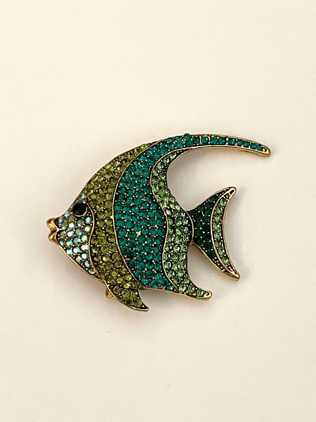 Vintage Rhinestone Green Tone Fish Brooch Pin BX64 - Etsy