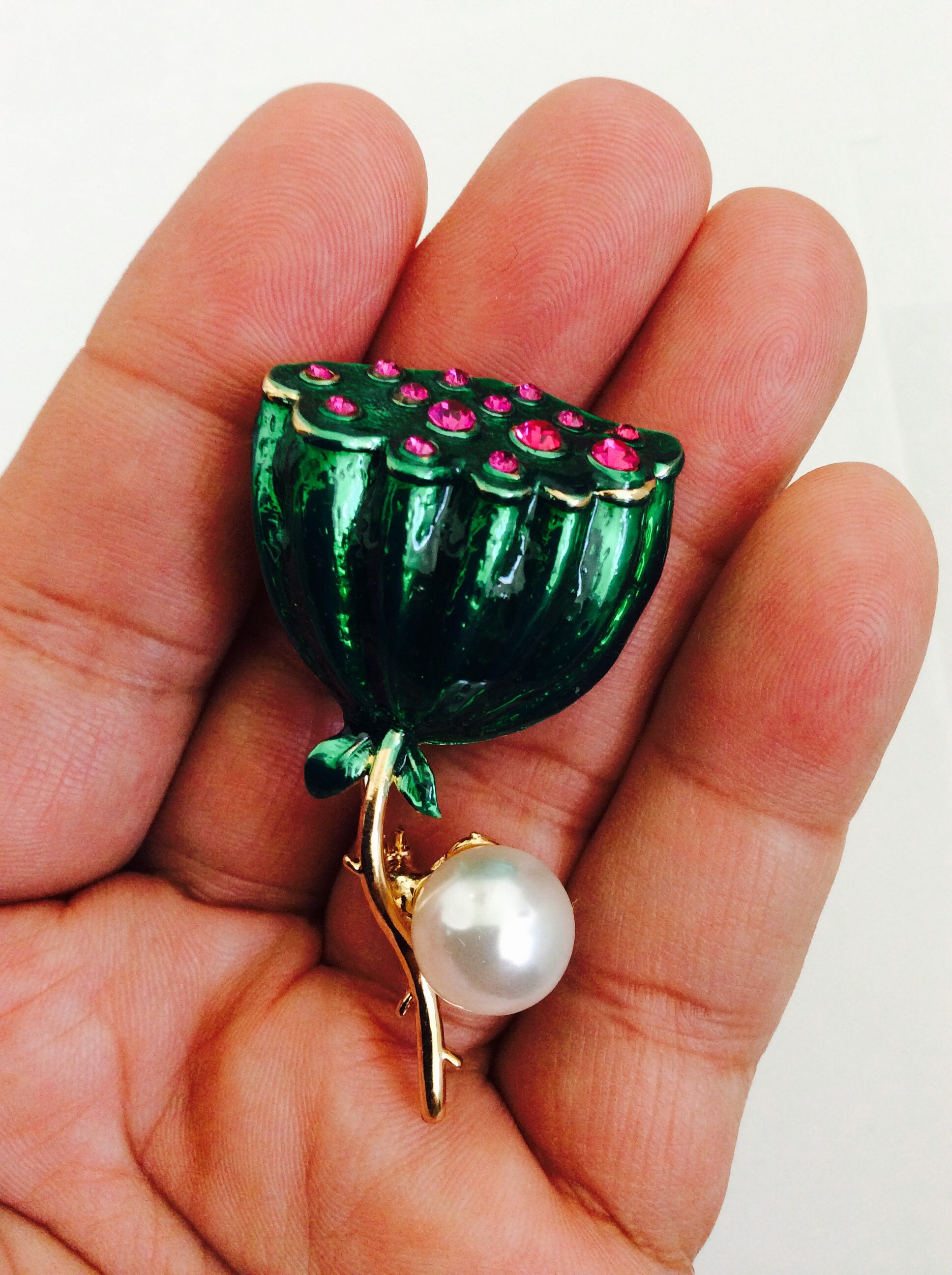 Unique Lotus Flower Pod With Faux White Pearl Victorian Brooch - Etsy