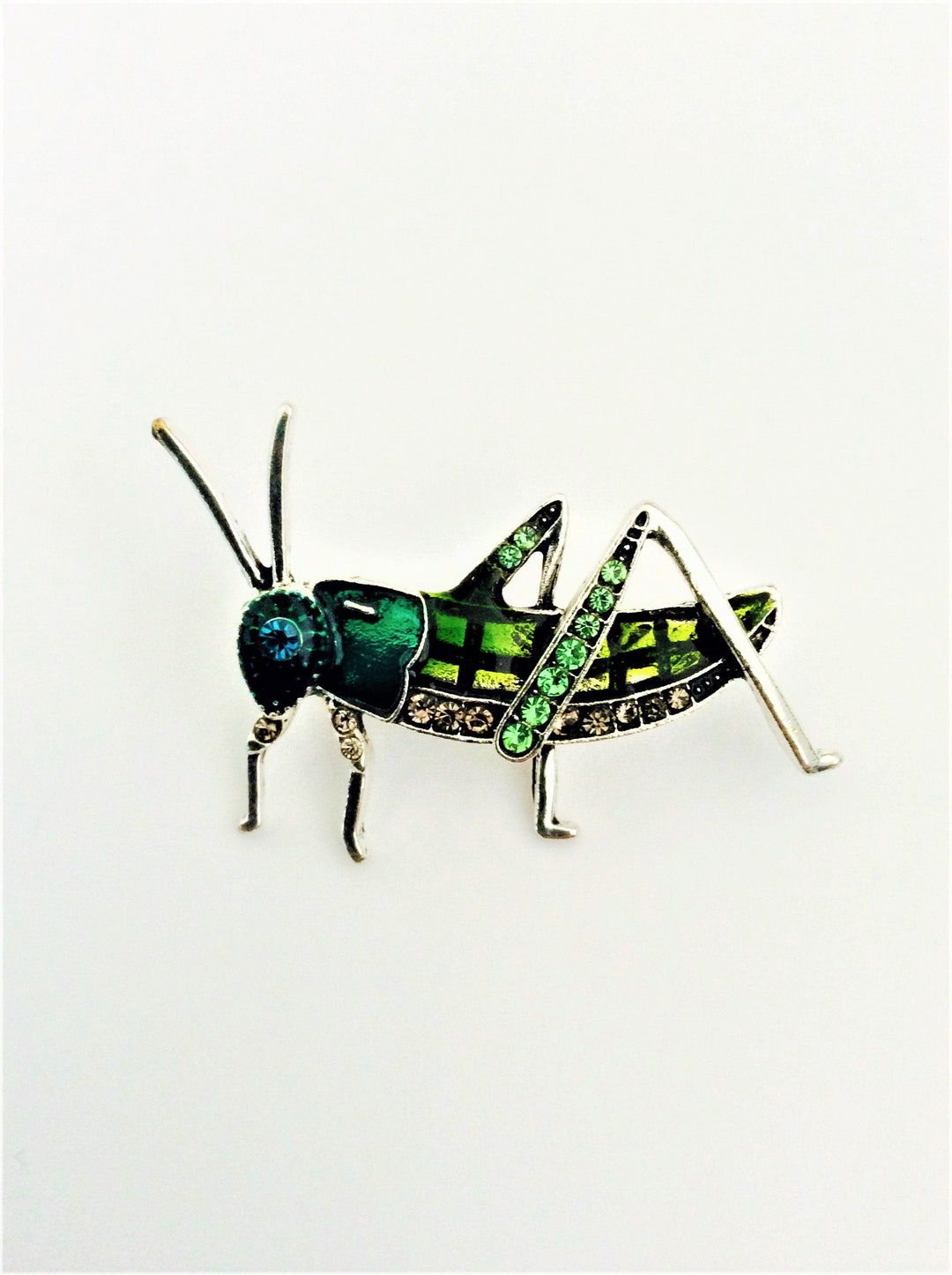Vintage Design Rhinestone Green Grasshopper Broch Pin BX86 - Etsy
