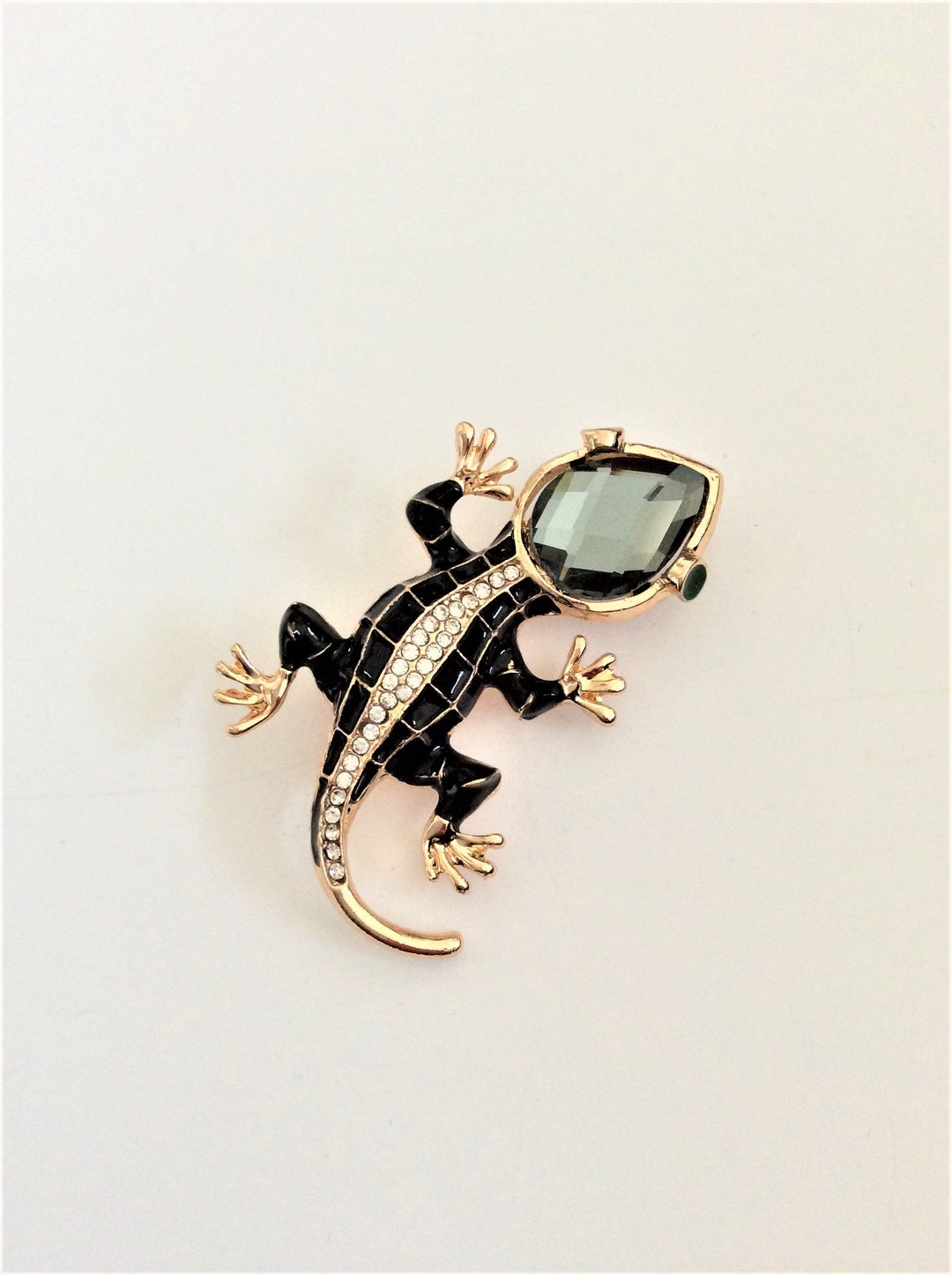 Unique Vintage Salamander Black and Clear Rhinestone Brooch Pin BX74 - Etsy