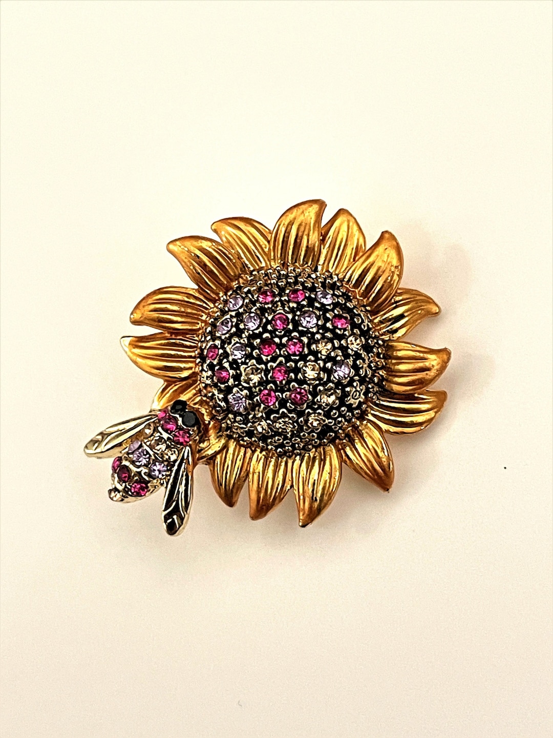 Yellow Sunflower With Bee Rhinestone Brooch Pin Jewelry - Sunflower ...