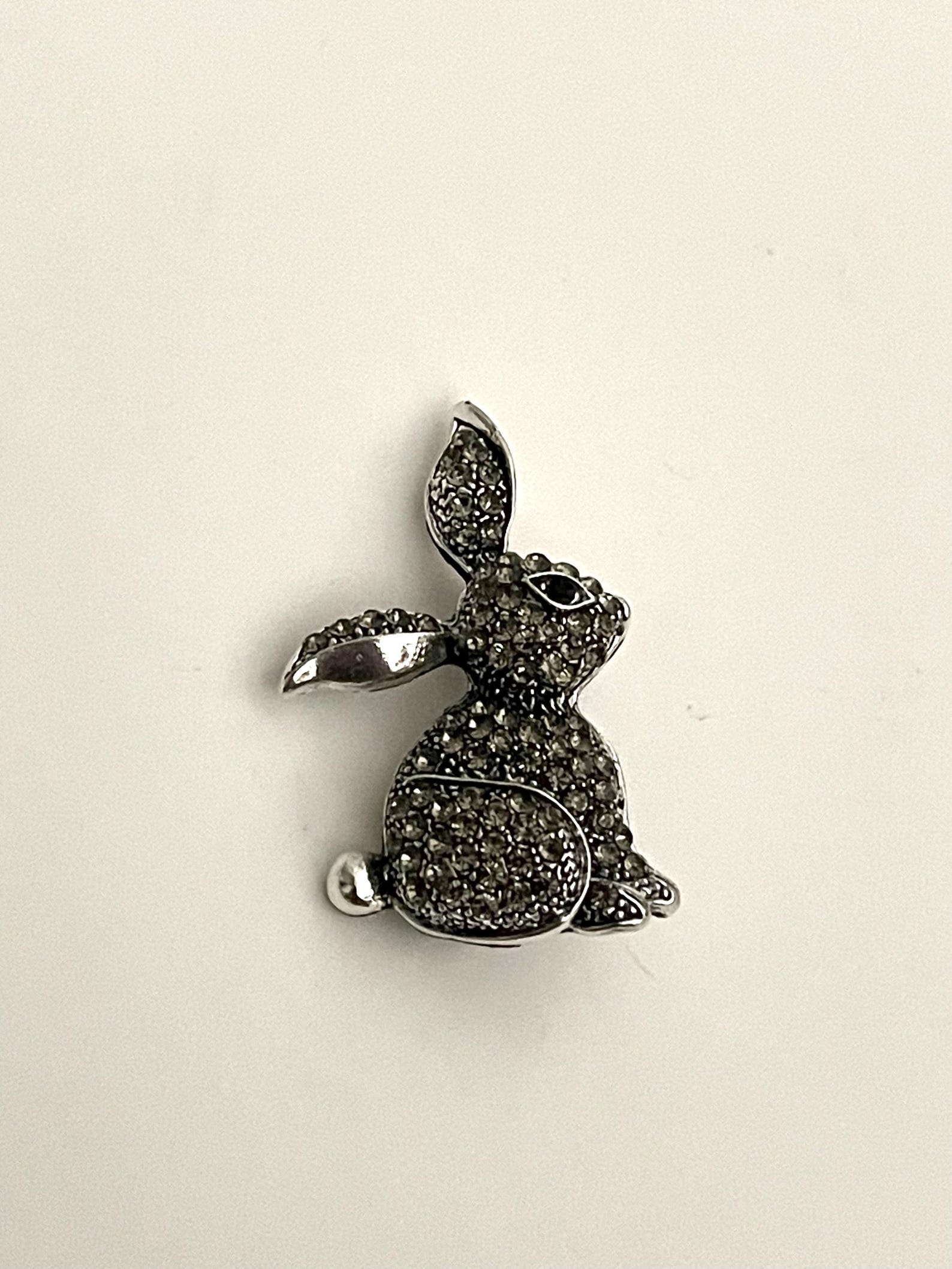Bunny Rabbit Claer Rhinestone Silver Tone Brooch Pin BX76 - Etsy