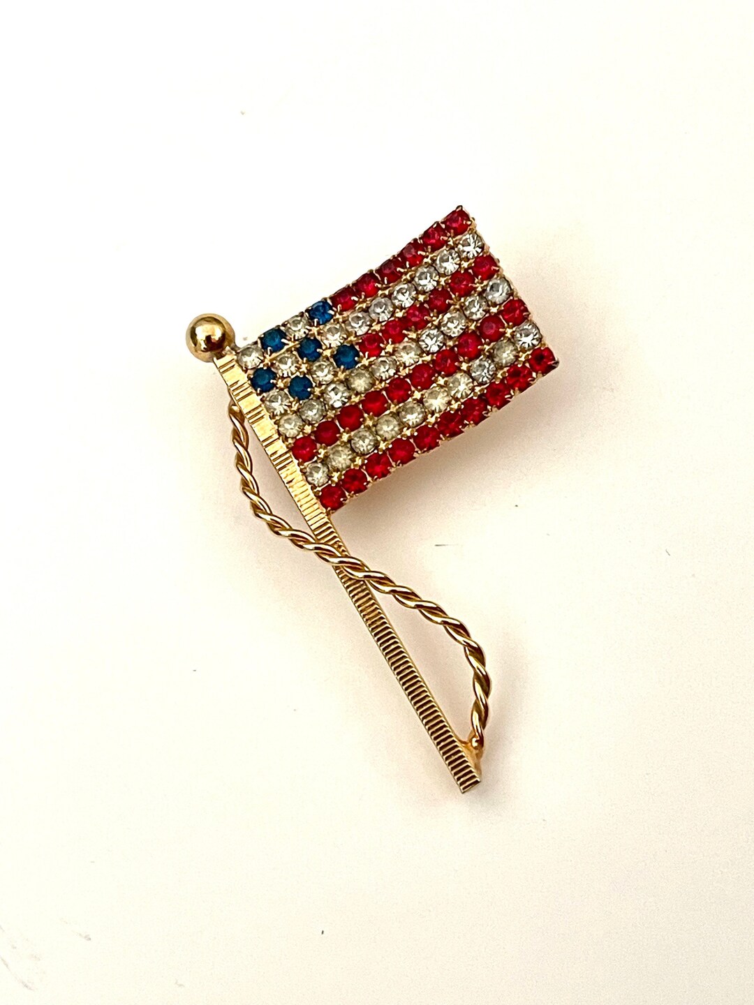 Vintage USA Patriotic Flag Rhinestones Brooch Pin Jewelry - Etsy