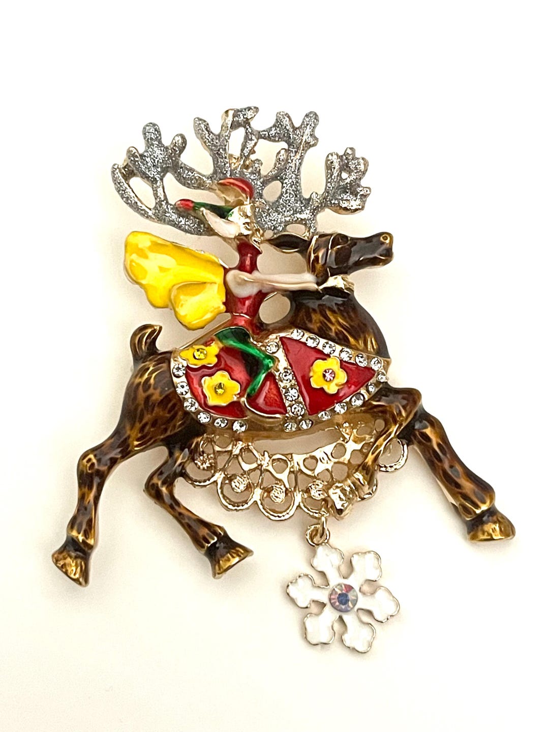 Huge Elegant Reindeer Rhinestone Star Dangling Brooch Pin Jewelry YD33 ...