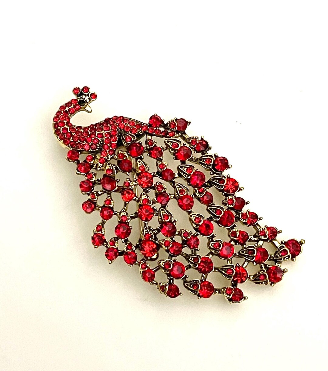 Huge Red Peacock Rhinestone Brooch Pin and Pendant Jewelry BX76 - Etsy