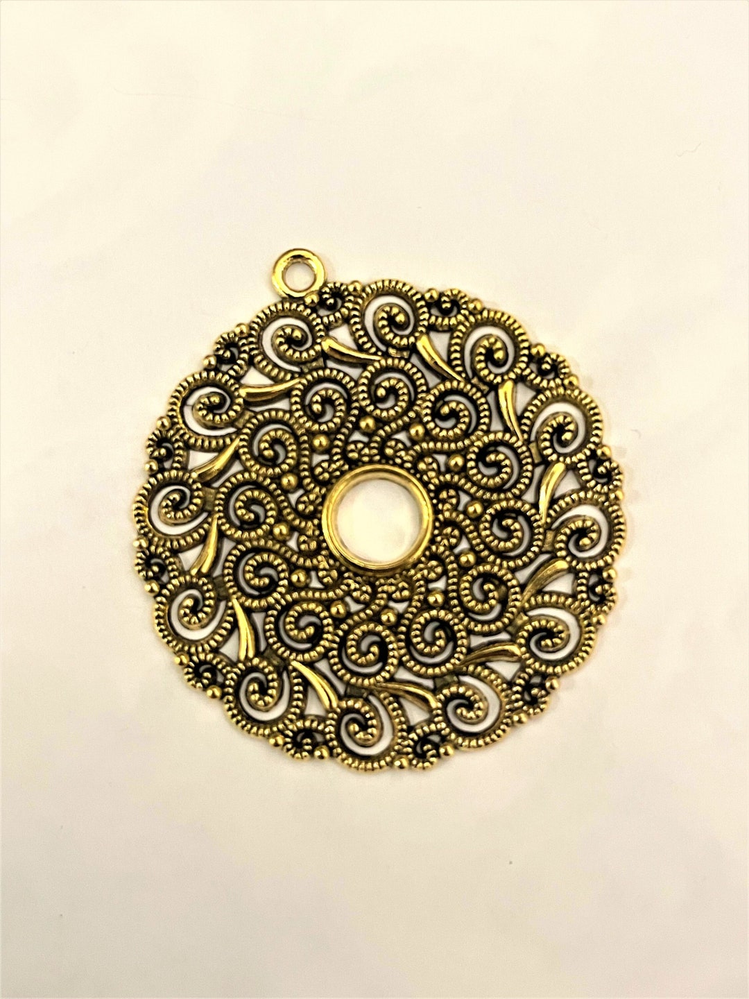 Large Round Gold Tone Steel Mandela Pendant - Gold Mandela Pendant BX54 ...
