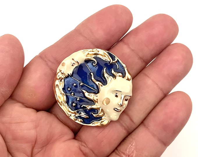 Sun and Moon Round Enamel Brooch Pin BX53 - Etsy