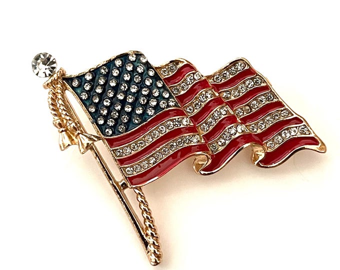Patriotic Flag Rhinestone Gold Tone Brooch Pin BX80 - Etsy
